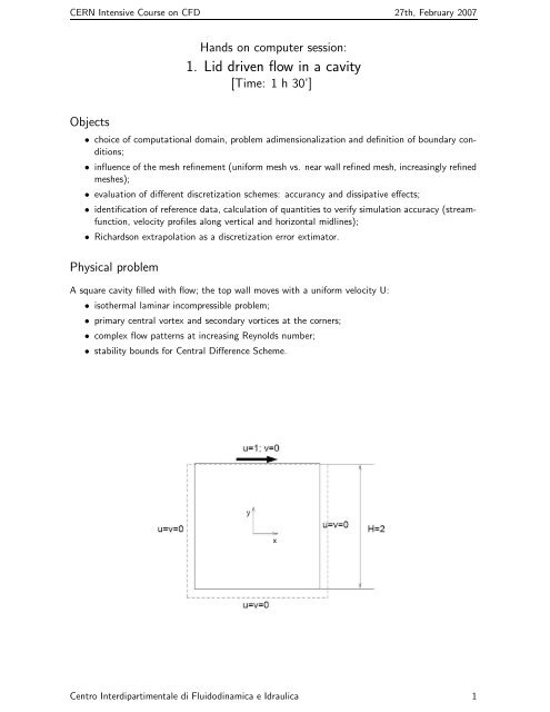 1. Lid driven flow in a cavity