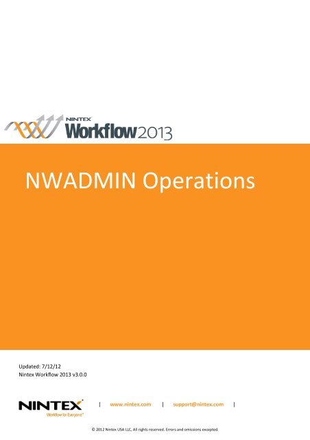 Nintex Workflow 2010 - nwadmin operations