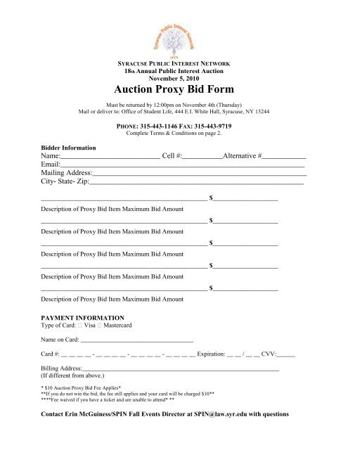 Auction Proxy Bid Form