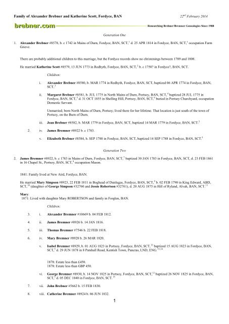 View a detailed genealogy of this familyâ ¦ - Brebner/Bremner ...