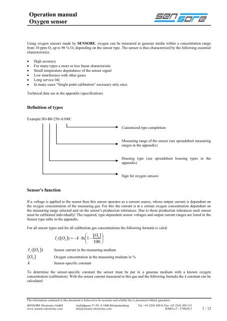 Operation manual - SENSORE Electronic