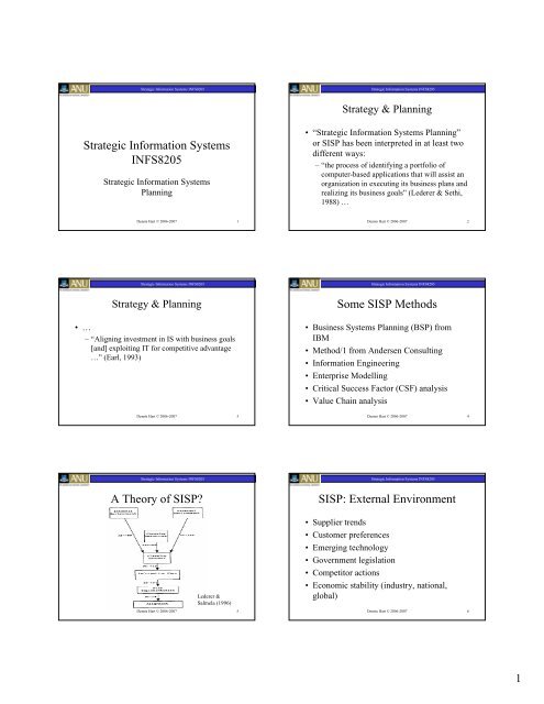 Strategic Information Systems INFS8205 Some SISP Methods A ...