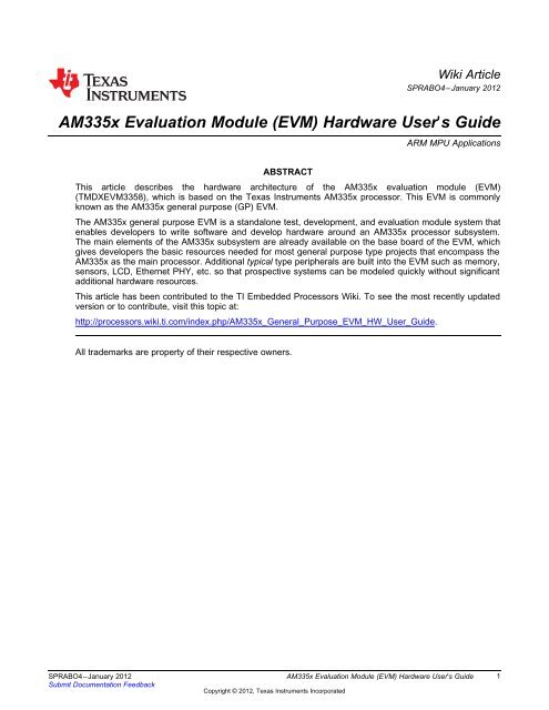 AM335x Evaluation Module (EVM) Hardware User's Guide