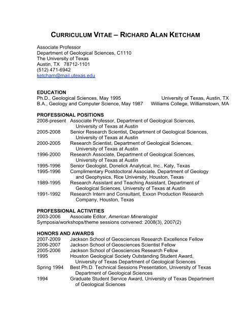 curriculum vitae â richard alan ketcham - Jackson School of ...