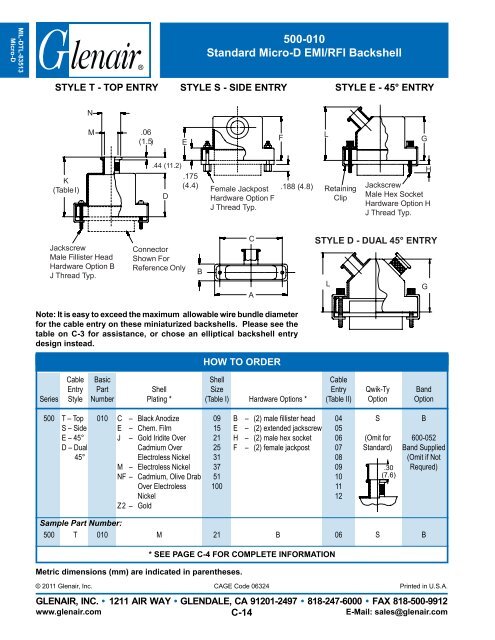 500-010 standard Micro-D EMI/RFI Backshell - Glenair, Inc.