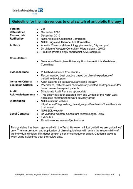 Guideline for the intravenous to oral switch of antibiotic therapy