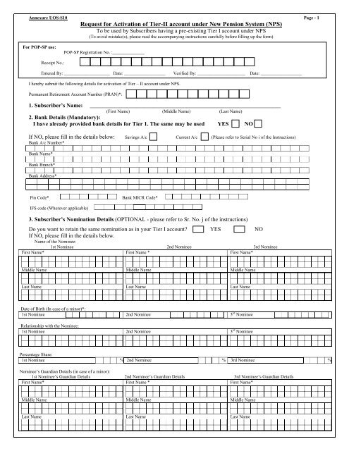 Application form for Tier II activation - India Post