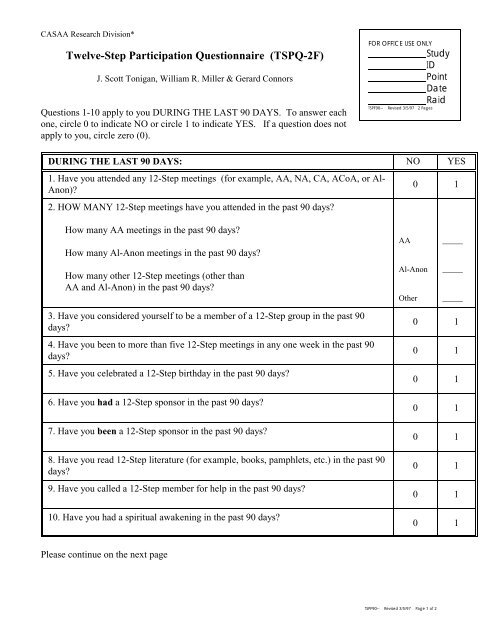 Twelve-Step Participation Questionnaire (TSPQ-2F) - CASAA