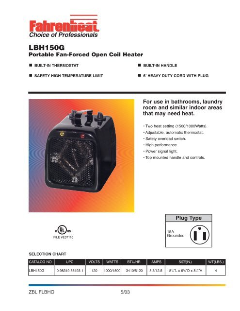 LBH150G Portable Open Coil Heaters - Ross & Pethtel, Inc.