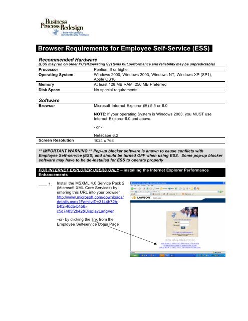 Browser Requirements for Employee Self-Service (ESS)