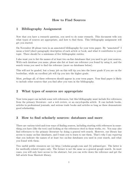 How to Find Sources 1 Bibliography Assignment 2 What types of ...