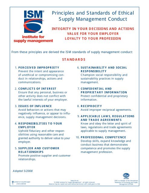 ISM Principles & Standards of Ethical Supply Management Conduct ...