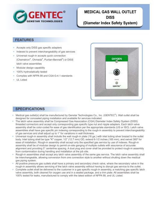 MEDICAL gAS WALL OUTLET DISS (Diameter Index Safety System)