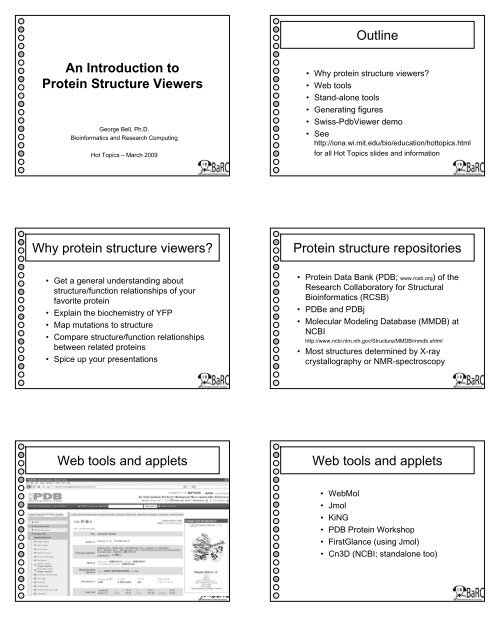 An Introduction to Protein Structure Viewers Outline Why protein ...