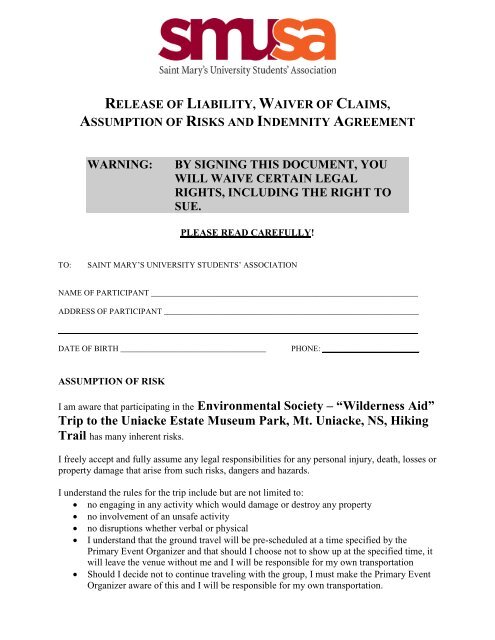 Waiver Form - Saint Mary's University