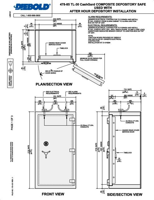 PLAN/SECTION VIEW FRONT VIEW SIDE/SECTION VIEW - Diebold