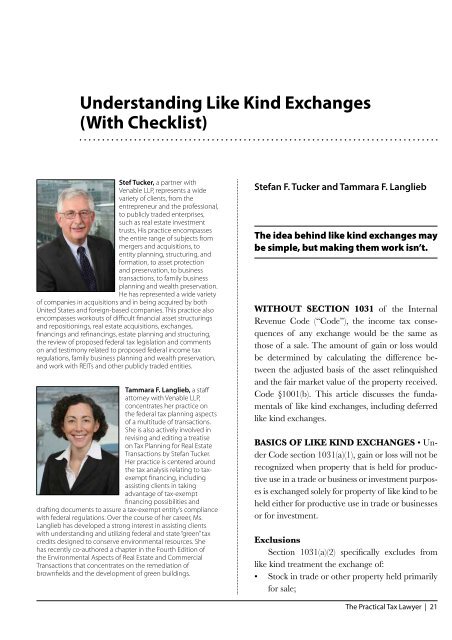 Understanding Like Kind Exchanges (With Checklist) - ALI CLE
