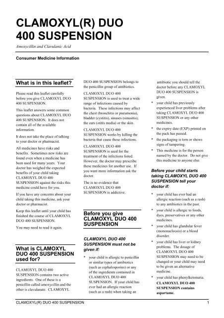 Clamoxyl Duo 400 Suspension - Chemist Australia