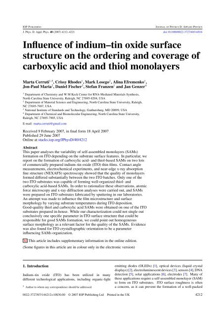 Influence of indium--tin oxide surface structure on the ordering and ...