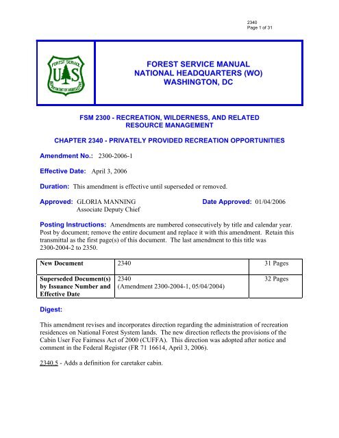 forest service manual national headquarters (wo) washington, dc