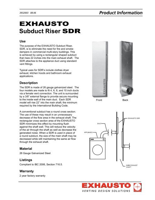 EXHAUSTO Subduct Riser SDR - Enervex