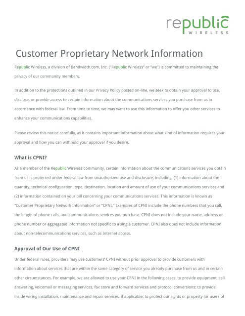 Customer Proprietary Network Information - Community - Republic ...