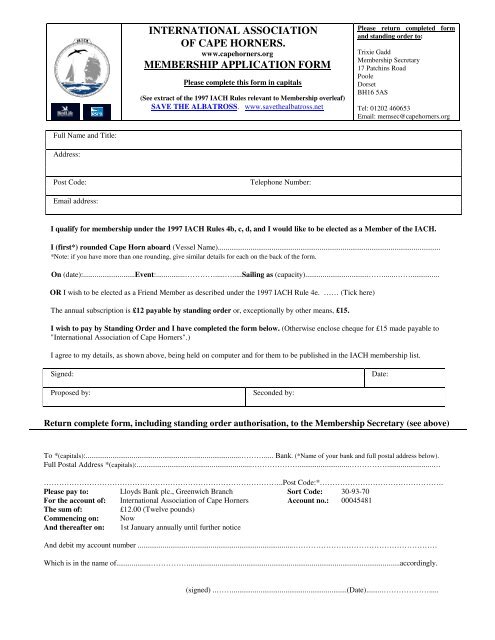 Preliminary Application Form. - Cape Horners