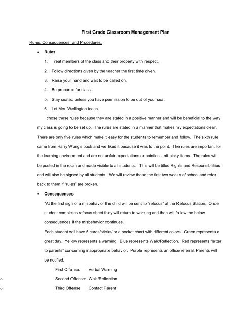 First Grade Classroom Management Plan