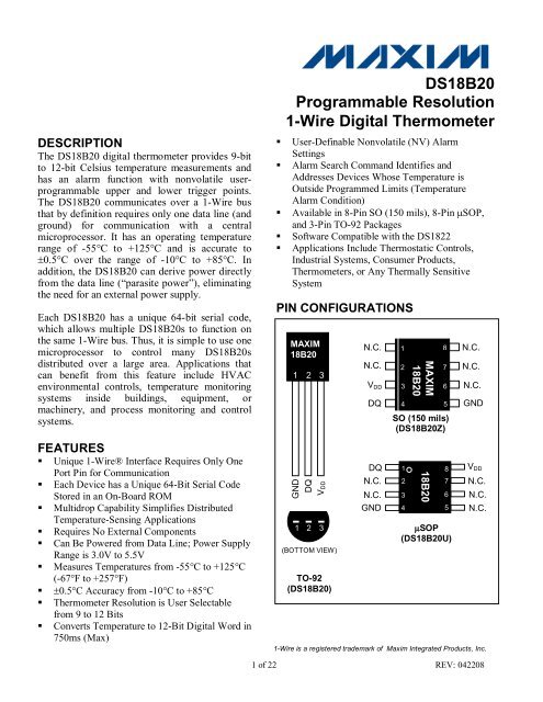 DS18B20 Programmable Resolution 1-Wire Digital ... - Adafruit