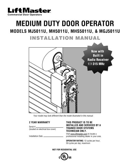 MH5011U Installation Manual - LiftMaster