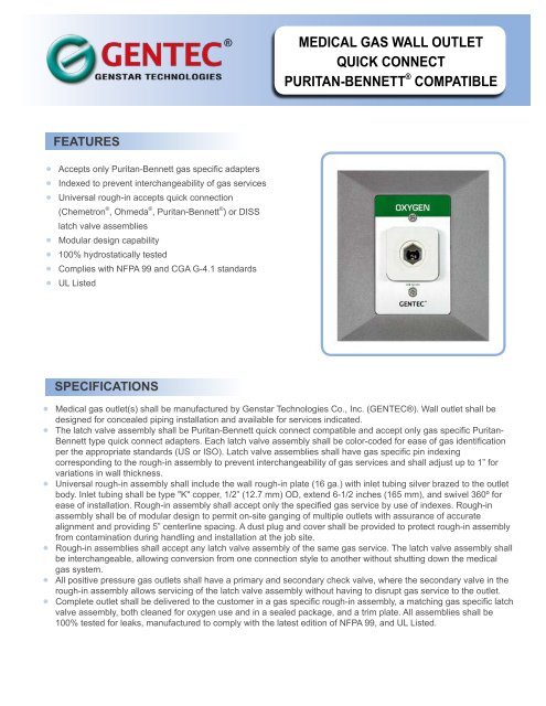 Medical Gas Wall Outlet Quick Connect Puritan-Bennett Compatible