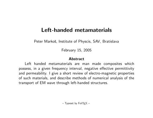 Left-handed metamaterials