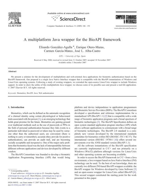 A multiplatform Java wrapper for the BioAPI framework