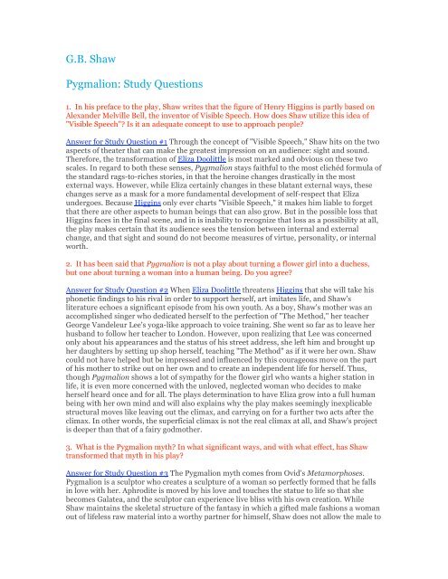 G.B. Shaw Pygmalion: Study Questions - HenriksenEnglish
