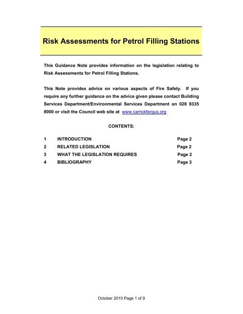 Risk Assessments for Petrol Filling Stations - Carrickfergus Borough ...