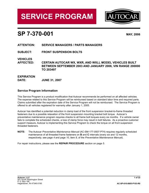 SERVICE PROGRAM - Autocar, LLC