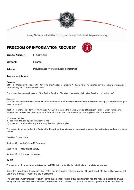 psni helicopter service contract - Police Service of Northern Ireland