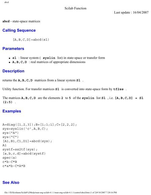 Calling Sequence Parameters Description Examples See Also