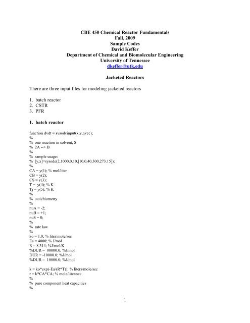 Sample sysode.m input code with temperature control examples