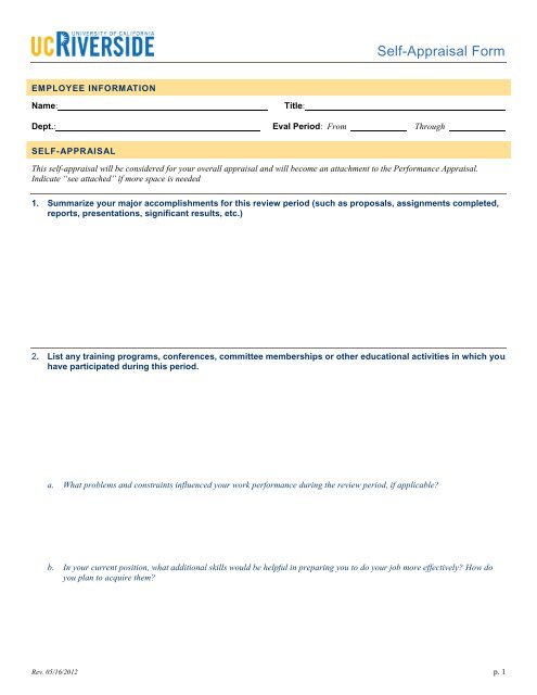 Self Appraisal Form - Standard