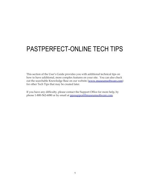 PASTPERFECT-ONLINE TECH TIPS - PastPerfect Museum Software