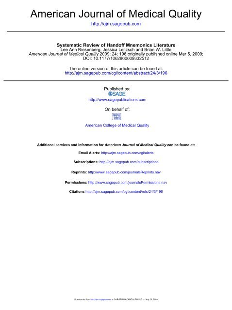 Handoff Mnemonic Systematic Review.pdf - Association for Hospital ...