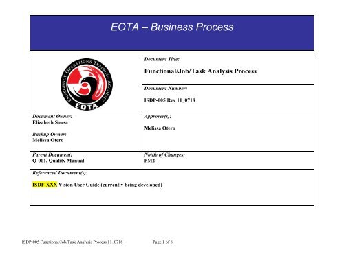 ISDP-005 Functional Job Task Analysis Process 11-0718