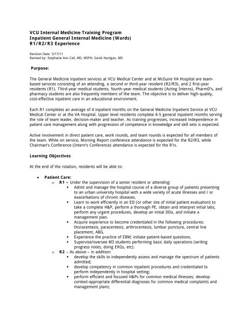 VCU Internal Medicine Electronic Residency Information Center