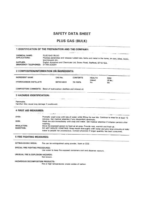 SAFETY DATA SHEET PLUS GAS (BULK) - Arco