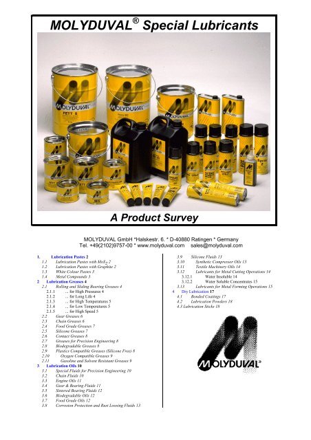 MOLYDUVAL Special Lubricants