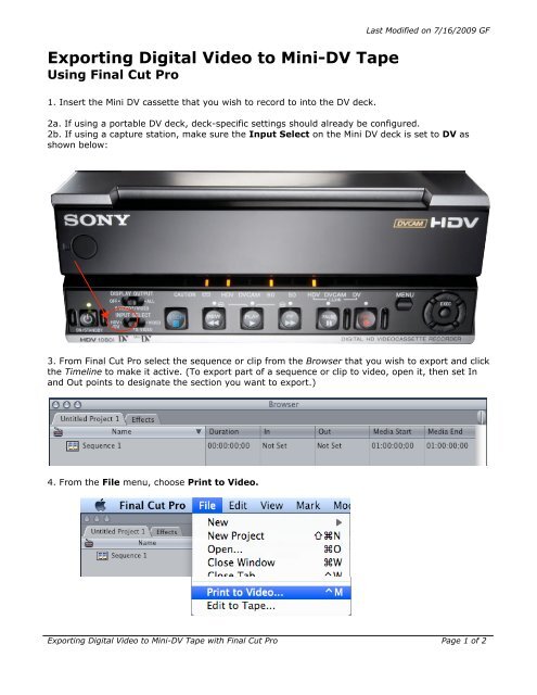 Exporting Digital Video to Mini-DV Tape