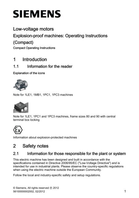 Explosion-proof machines: Operating Instructions ... - Siemens