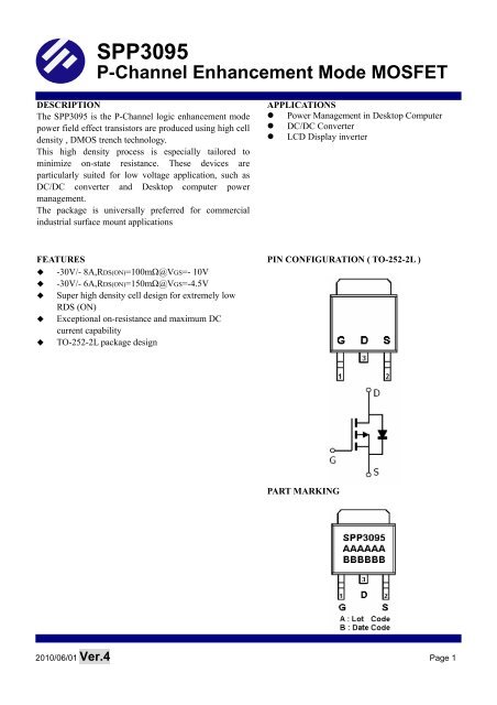 SPP3095 P-Channel Enhancement Mode MOSFET