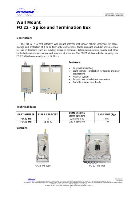 Wall Mount FO 22 - Splice and Termination Box - OPTOKON as